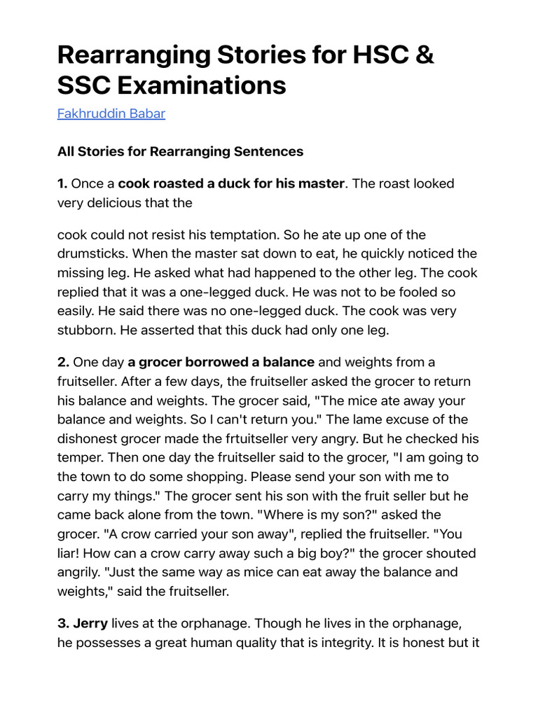 Rearranging Stories For HSC & SSC Examinations | PDF