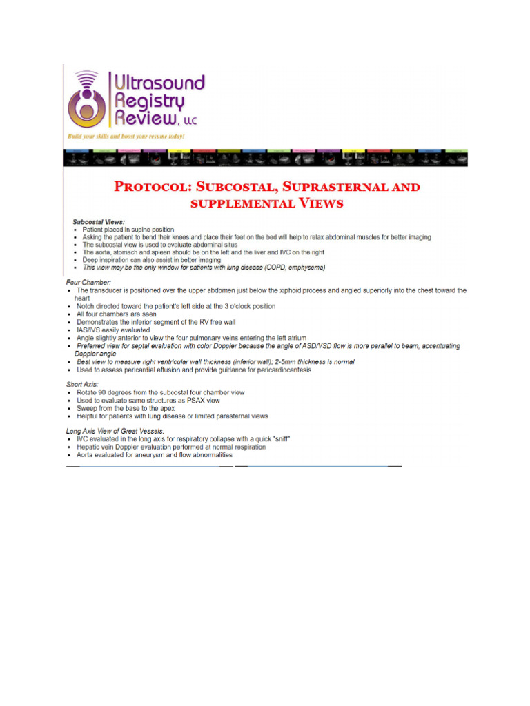 USRR Echo Subcostal Suprasternal Supplemental Views | PDF