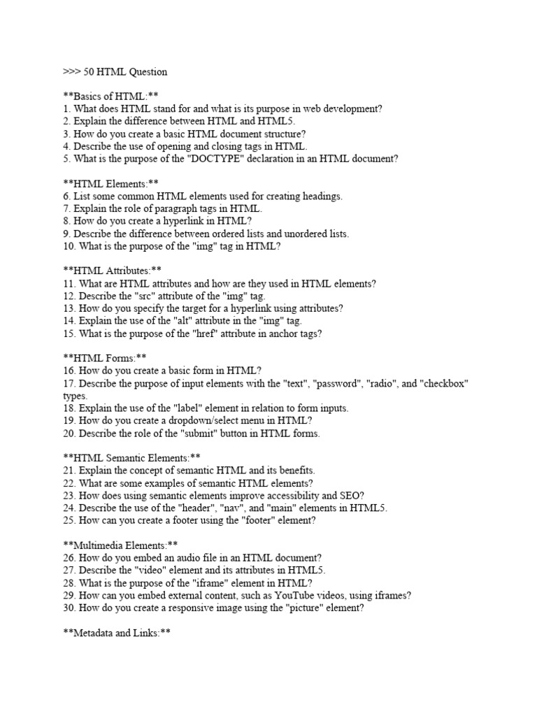HTML Interview Question | PDF | Html Element | Html HTML Interview Question | PDF | Html Element | Html