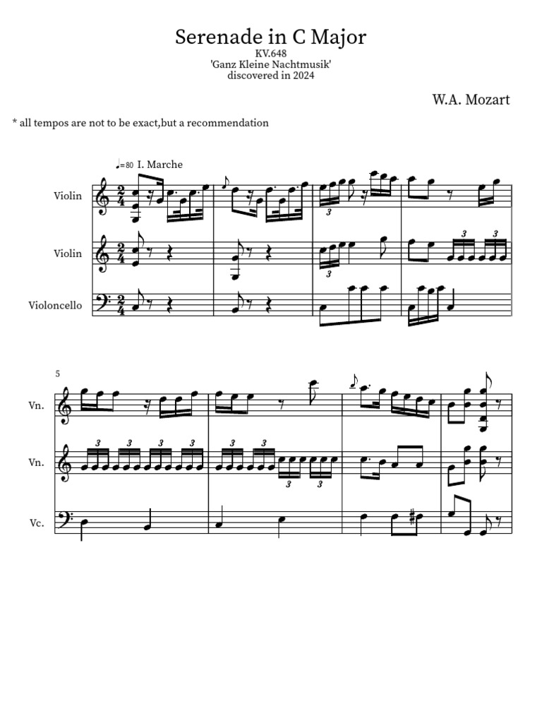 W.A Mozart-Serenade in C Major | PDF