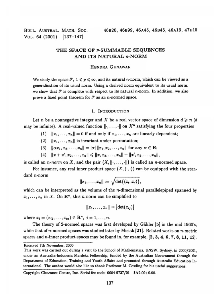 The Space of P-Summable Sequences | PDF | Norm (Mathematics) | Sequence