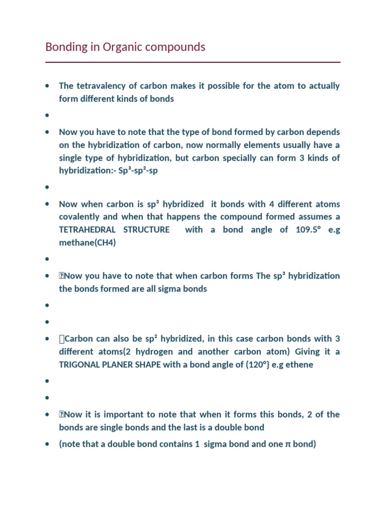 Bonding in Organic Compounds | PDF | Chemical Bond | Covalent Bond