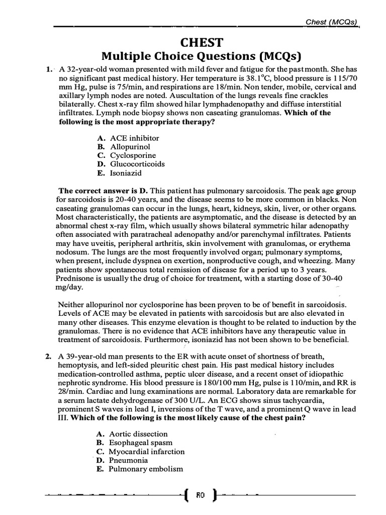 Chest MCQs: Pulmonary Conditions | PDF | Chronic Obstructive Pulmonary Disease | Bronchitis