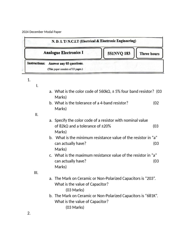 2024 December Analogue Electronics 1st Year | PDF | Diode | Rectifier