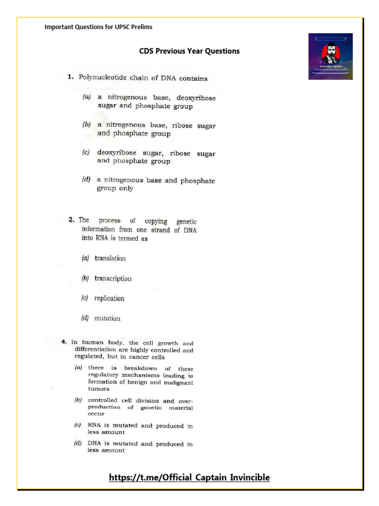 CDS Previous Year Questions | PDF