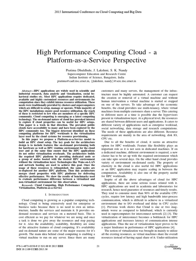 High Performance Computing Cloud - A Platform-as-a-Service Perspective | PDF | Supercomputer ...
