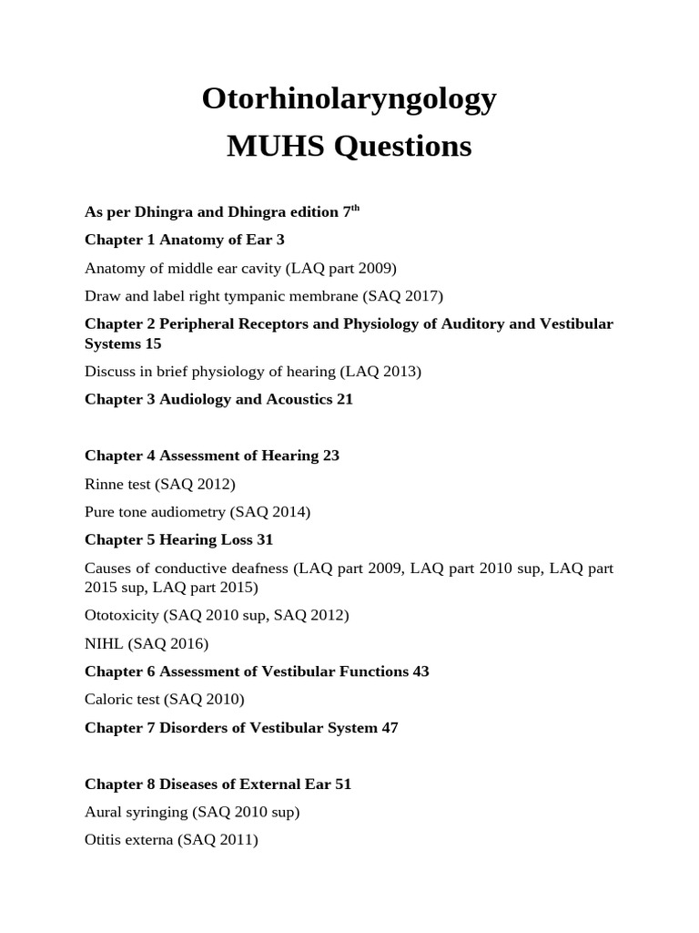 MUHS ENT Question Bank Overview | PDF | Human Nose | Larynx