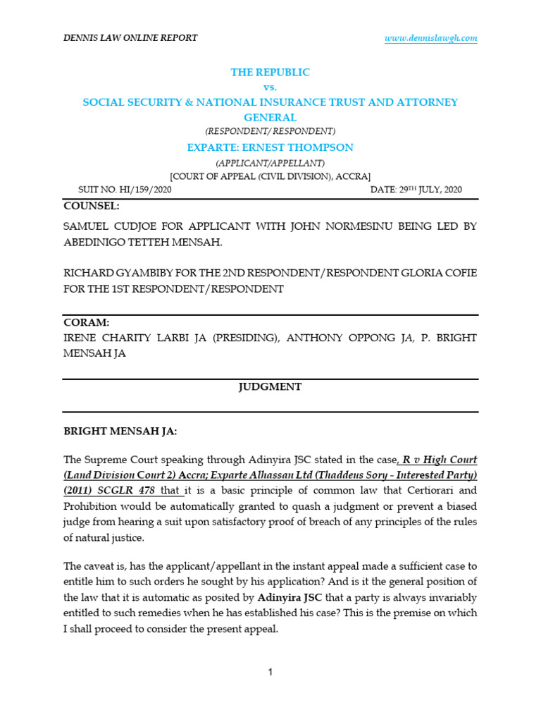 The Republic Vs Social Security & National Insurance Trust and Attorney ...