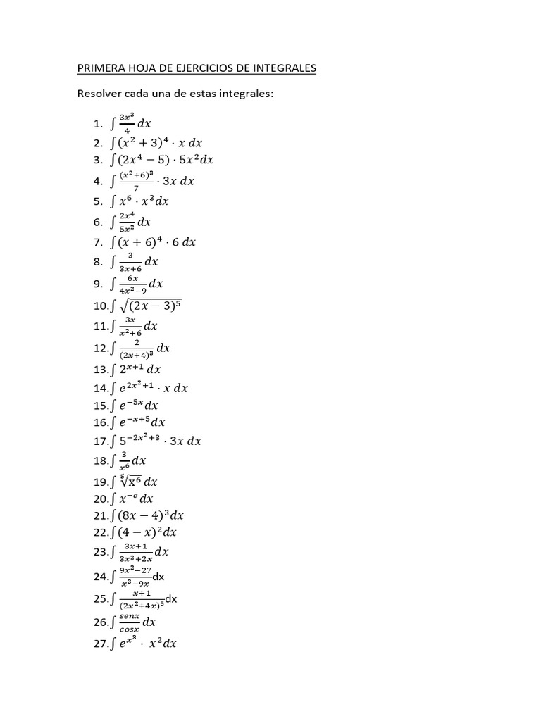 1.primera Hoja de Ejercicios de Integrales | PDF