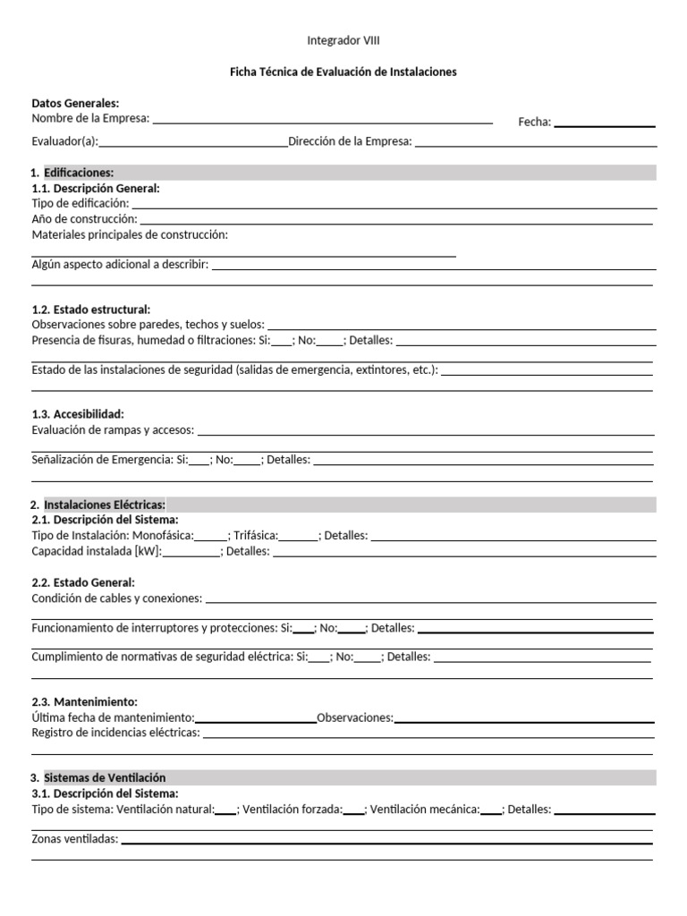Ficha Técnica de Evaluación de Instalaciones 2 | PDF | Ventilación (Arquitectura)