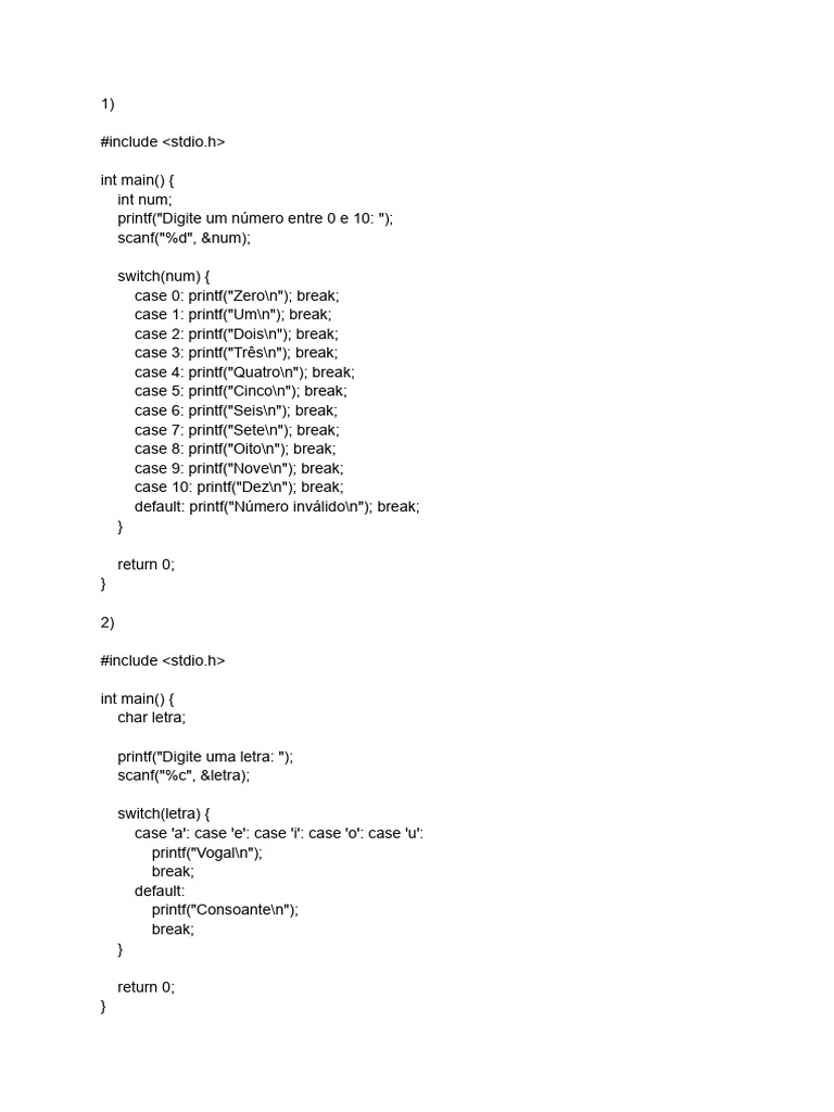 Scarcela - Atividade de Switch Case e While para o Dia 22-11-2024 | PDF