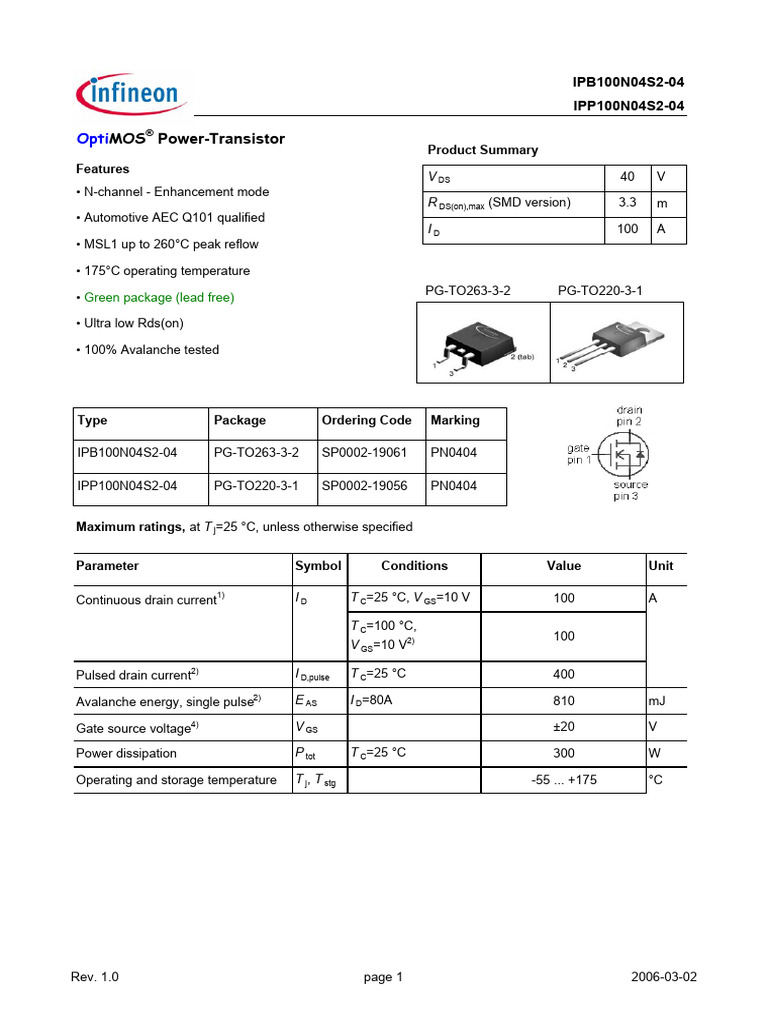 [Infineon] PN0404 (SMD) | PDF | Diode | Field Effect Transistor