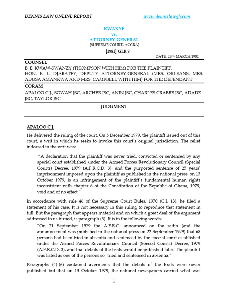 KWAKYE_v._ATTORNEY-GENERAL | PDF | Legal Remedy | Lawsuit
