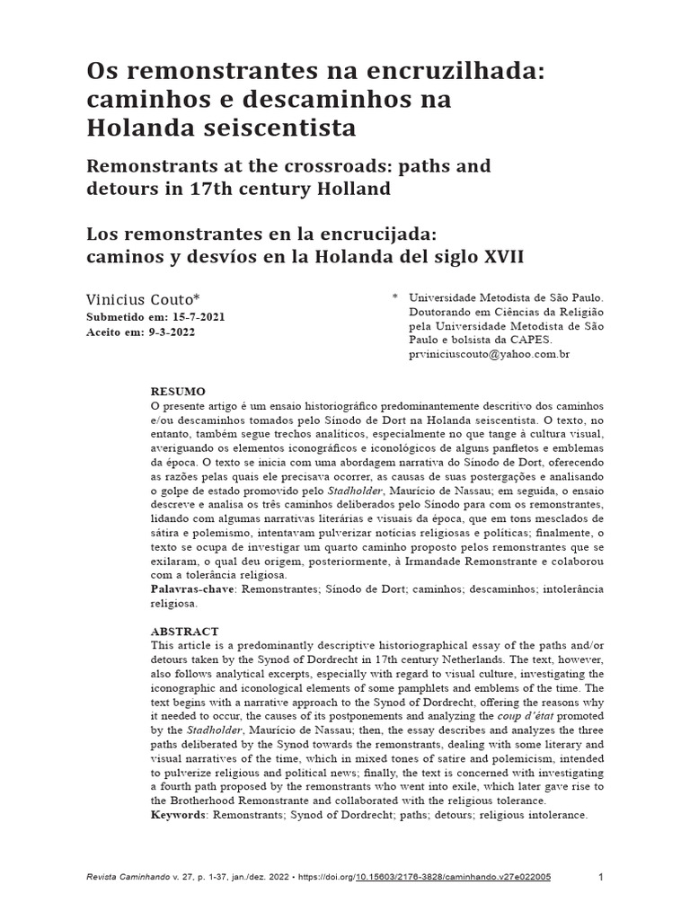 COUTO Vinicius Os Remonstrantes Na Encru | PDF | Calvinismo