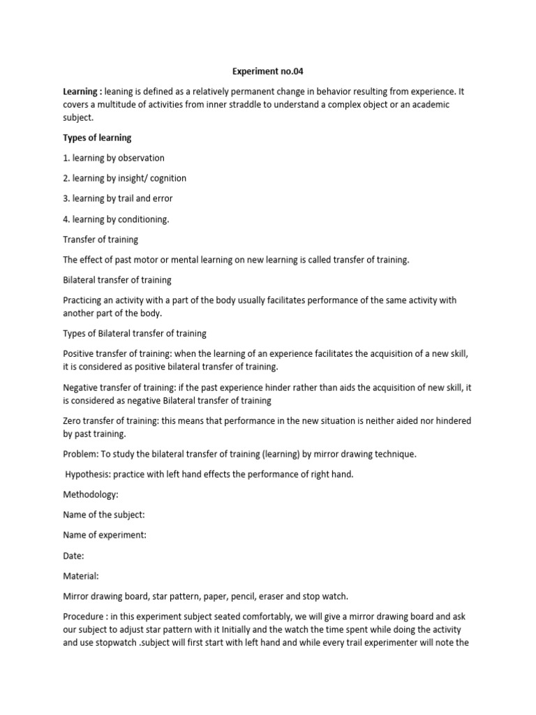 Bilateral Transfer of Training | PDF