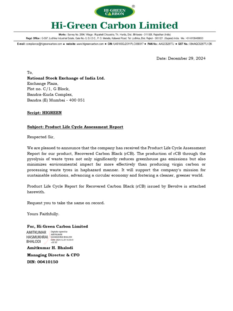 Hi-Green Carbon rCB Life Cycle Report | PDF | Life Cycle Assessment ...