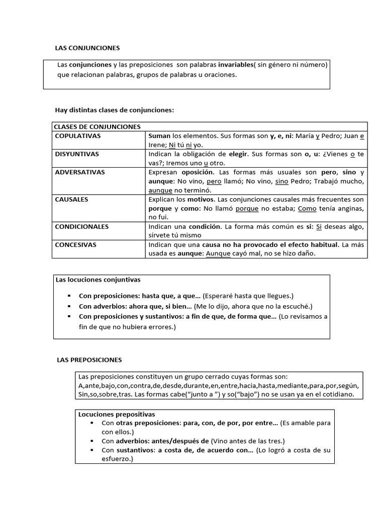 las conjunciones y las preposiciones | PDF | Lingüística | Mecánica del ...