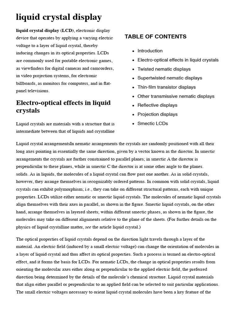 liquid crystal display -- Britannica Online Encyclopedia | PDF | Liquid Crystal | Liquid Crystal ...