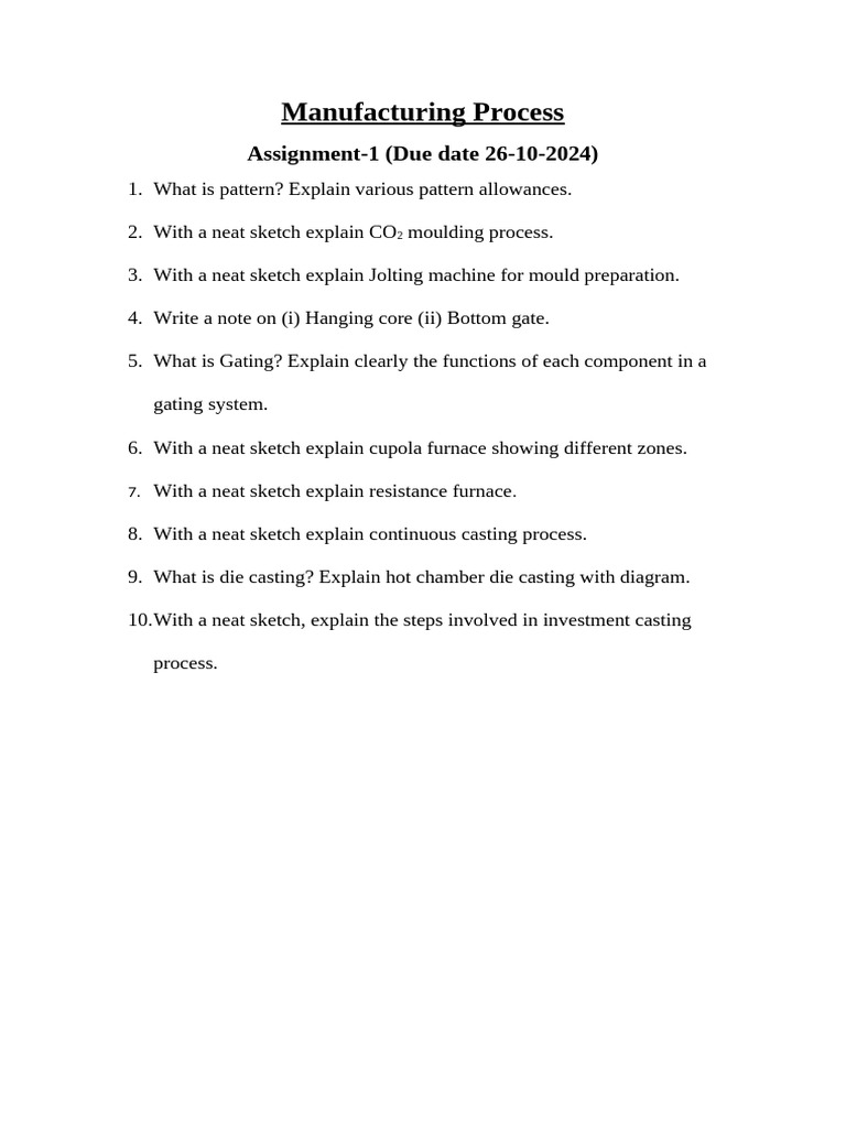 Manufacturing Process-Assignments- 3rd sem Mech | PDF