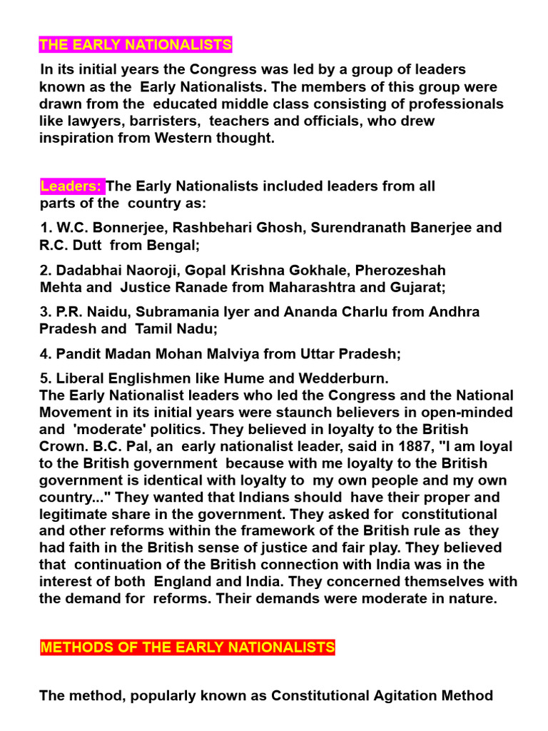 Early Nationalists: India's Pioneers | PDF