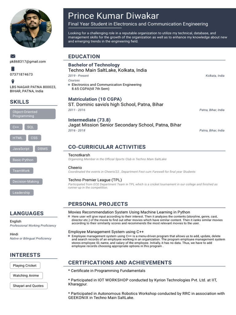 Prince's Resume - Prince Kumar Diwakar | PDF | Databases | Computing