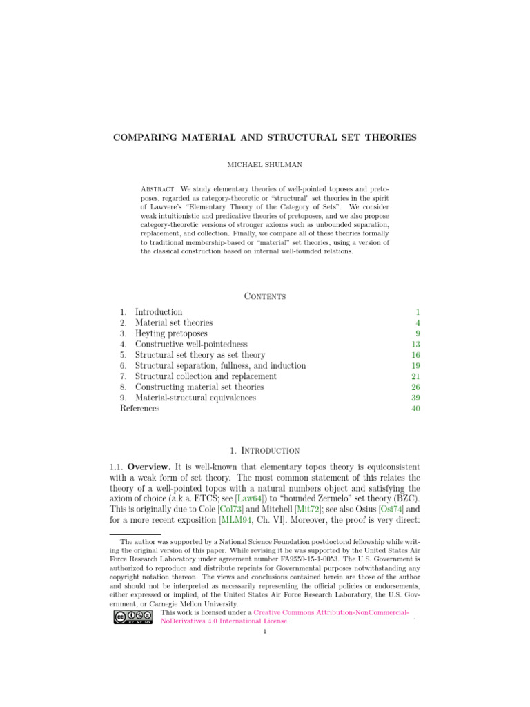Comparison Between Material and Structural Set Theories | PDF ...