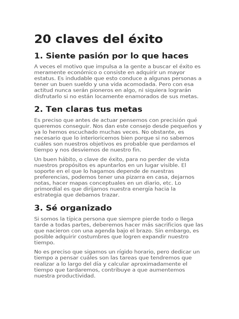 20 Claves Del Éxito | PDF | Pensamiento | Sicología