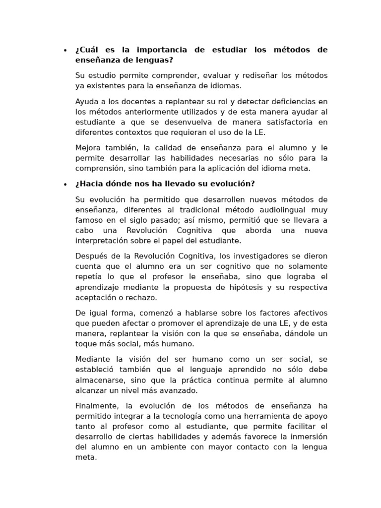 Cuál es la importancia de estudiar los métodos de enseñanza de lenguas ... Cuál es la importancia de estudiar los métodos de enseñanza de lenguas ...