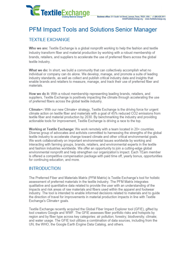 PFM-Impact-Tools-and-Solutions-Senior-Manager | PDF | Textiles | Brand