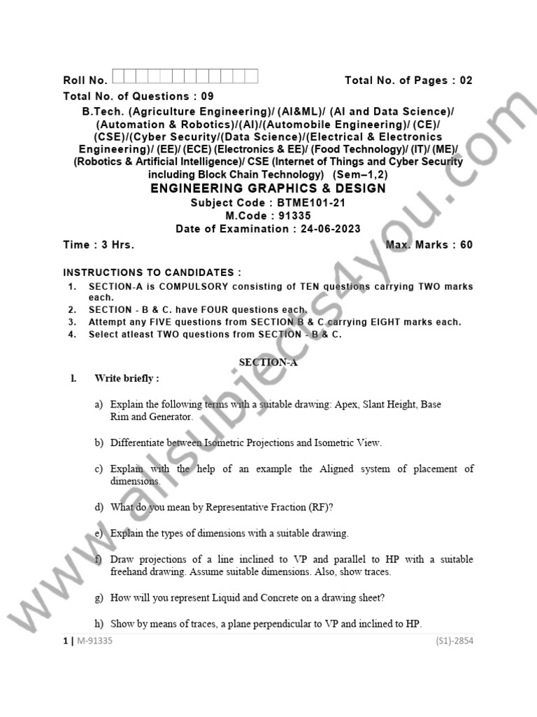 Btech BTME 101 21 Sem 1 and 2 | PDF | Euclidean Geometry