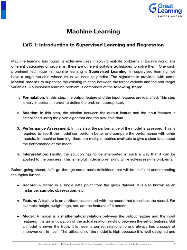 ML+LVC+1+Post-Session+Summary | PDF | Errors And Residuals | Regression Analysis