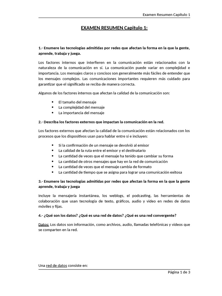 EXAMEN Resumen Capitulo 1 | PDF | Red de computadoras | Calidad de servicio