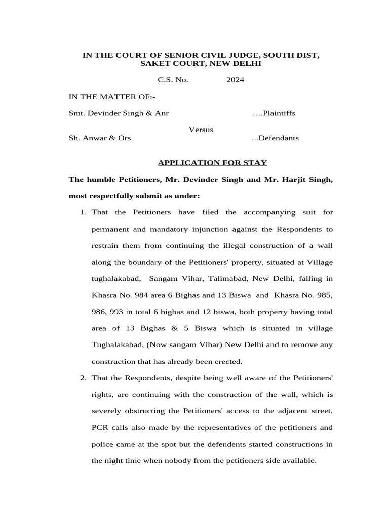 Suit For Mandatory and Permanent Injunction | PDF | Affidavit | Lawsuit