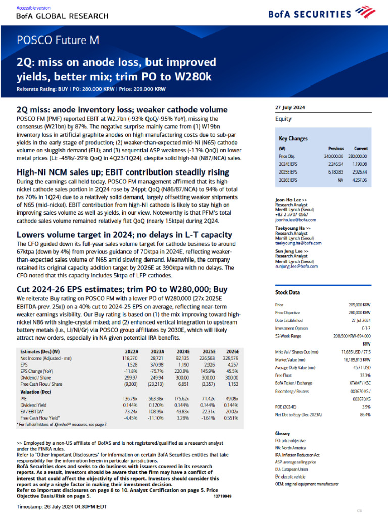 POSCO Future Equity Research 1 | PDF