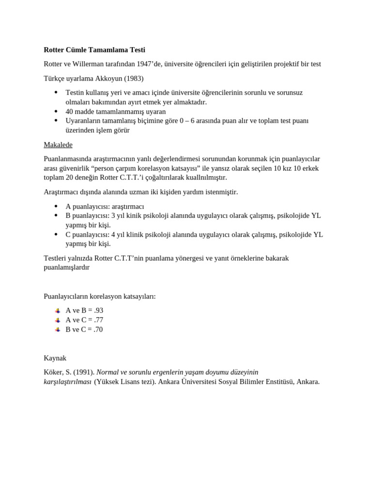 Rotter - Tez Çalımasından Bilgiler | PDF