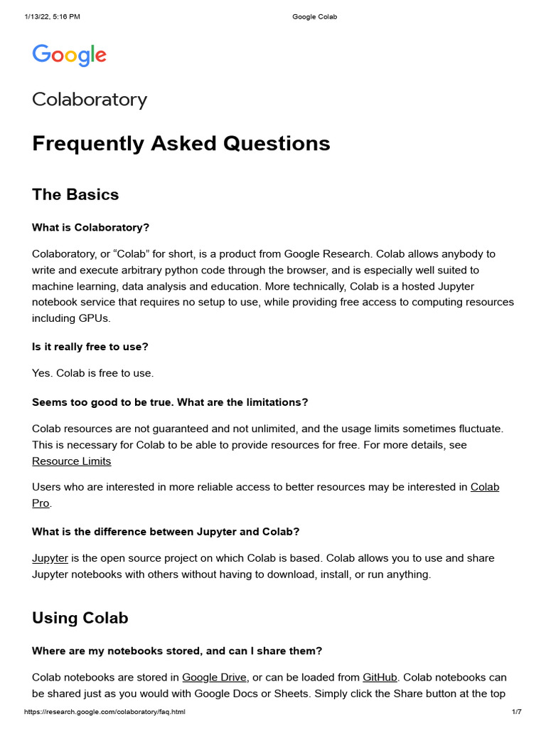 Google+Colab+FAQ 1 | PDF | Computer File | Virtual Machine