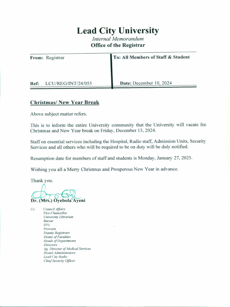 Memo - 2024 Christmas Break | PDF