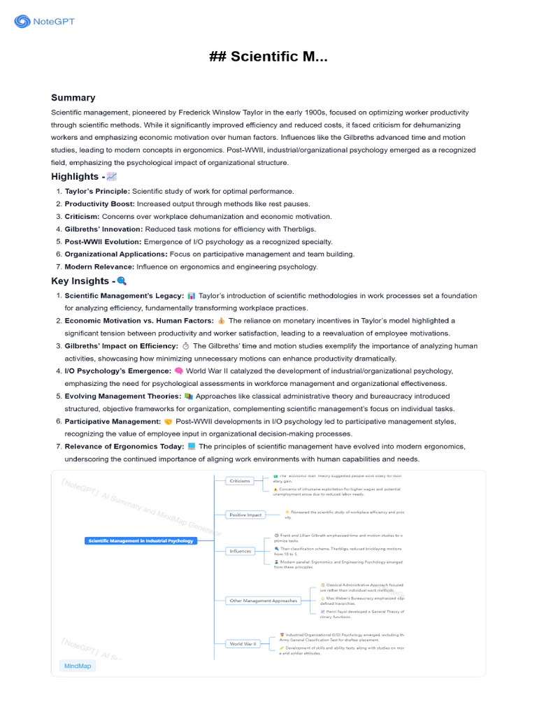 Scientific Management Summary | PDF