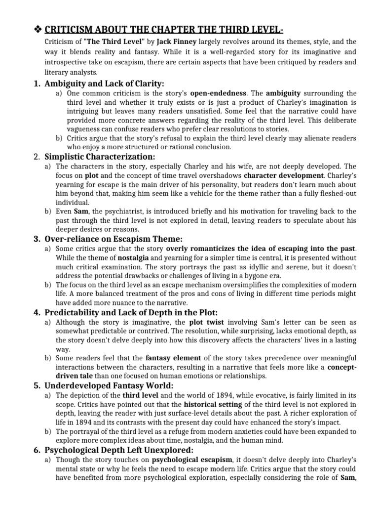 Criticism About The Chapter The Third Level | PDF | Reality | Narrative