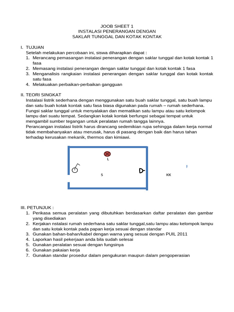 Joob Sheet 1 Instalasi Penerangan Dengan Saklar Tunggal Dan Kk | PDF