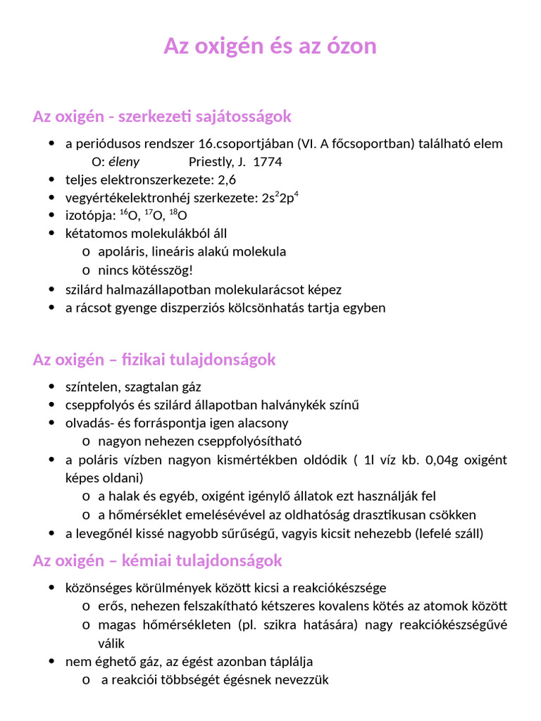 Az Oxigén És Az Ózon | PDF