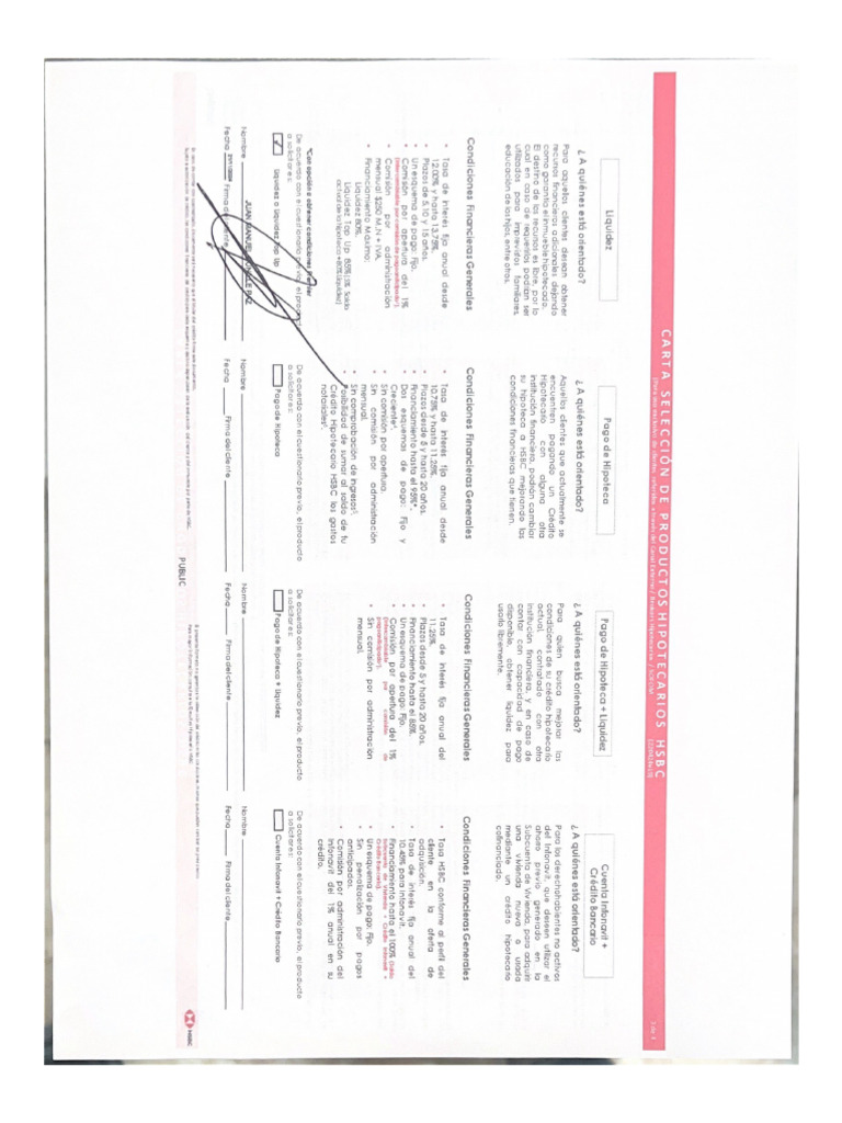 Carta Selección de Productos Hipotecarios HSBC | PDF