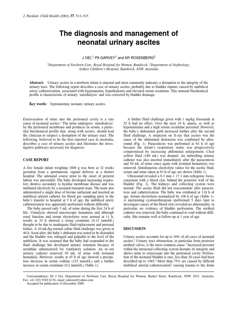 Neonatal Urinary Ascites | PDF | Medical Specialties | Urology
