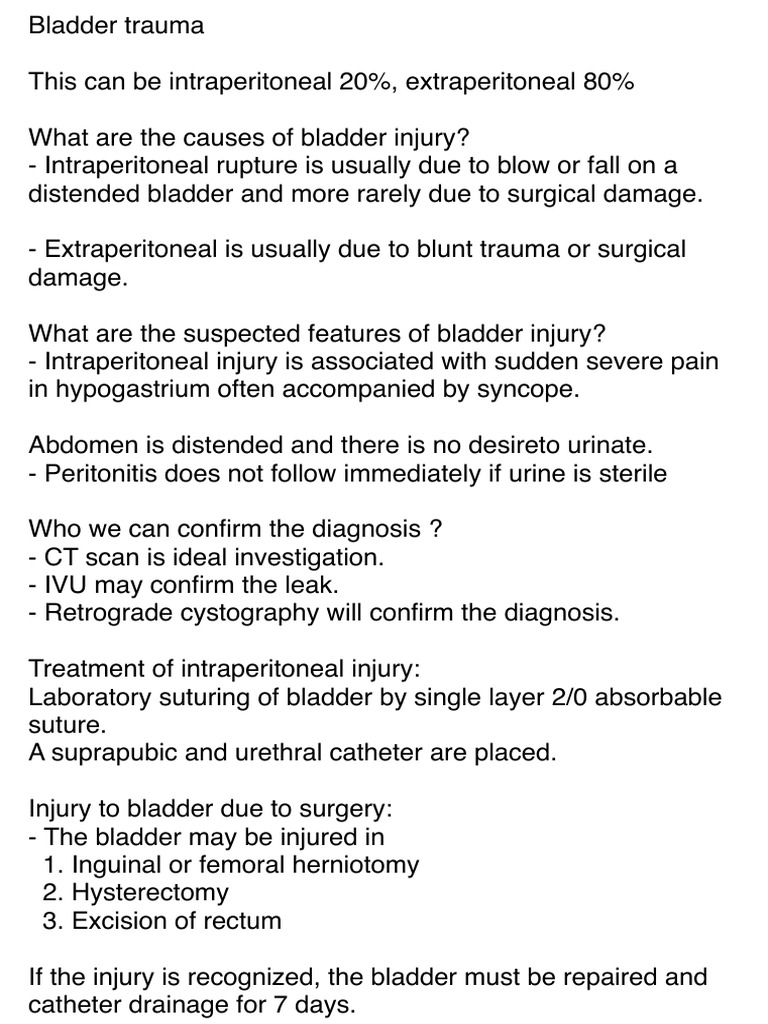 Bladder Trauma | PDF | Surgical Specialties | Genitourinary System