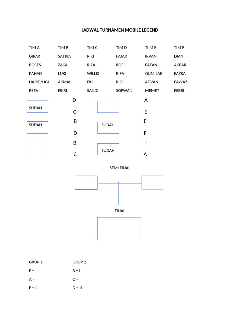 JADWAL TURNAMEN MOBILE LEGEND | PDF