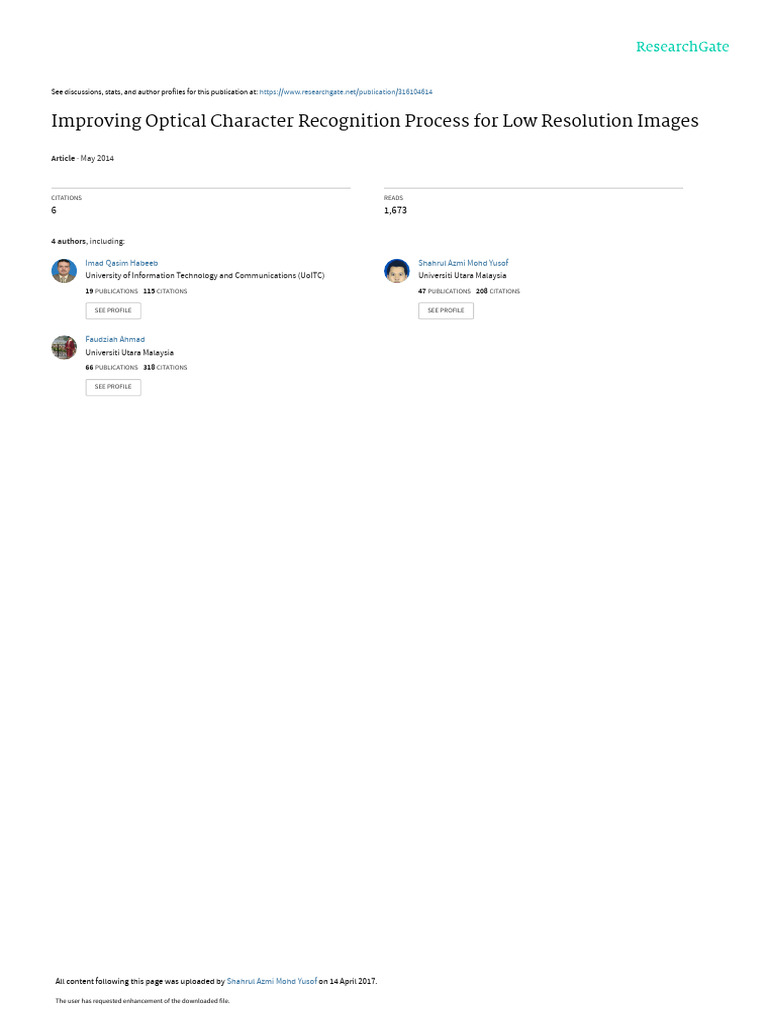 Improving Optical Character Recognition Processfor Low Resolution Images | PDF | Optical ...