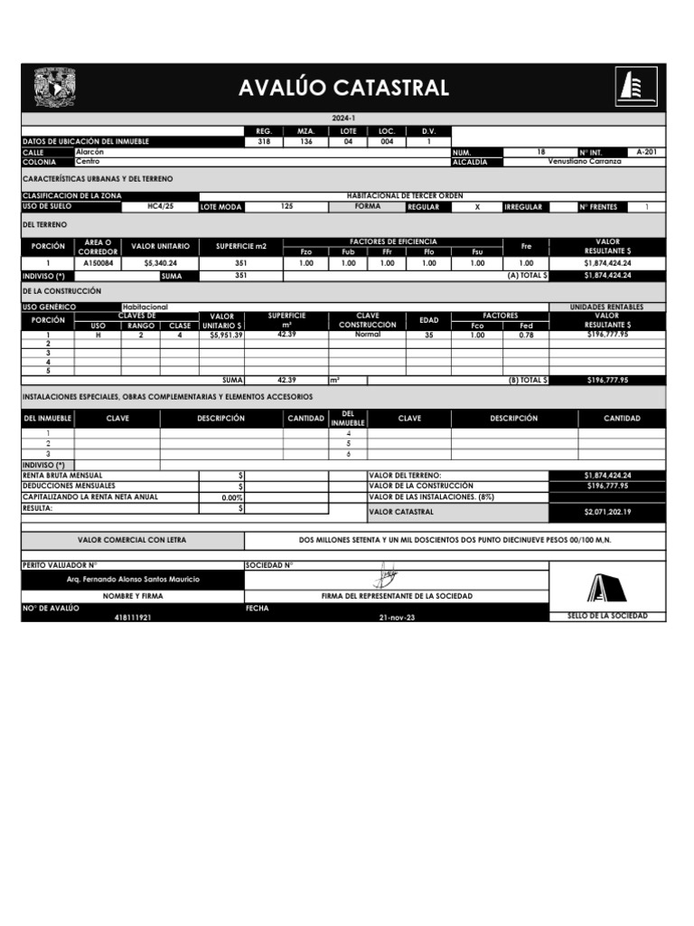 Avalúo Inmobiliario Habitacional | PDF