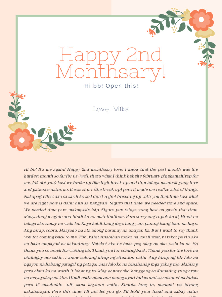 Happy 2nd Monthsary!: Love, Mika | PDF
