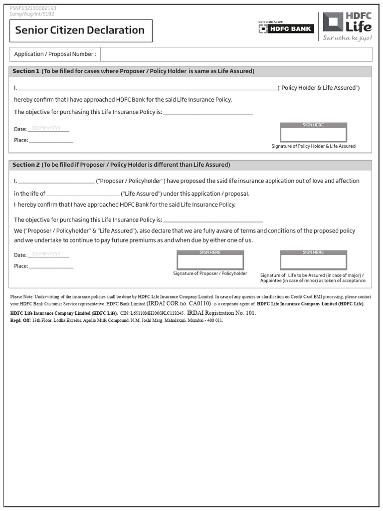 Senior Citizen Declaration v1 | PDF | Insurance | Life Insurance