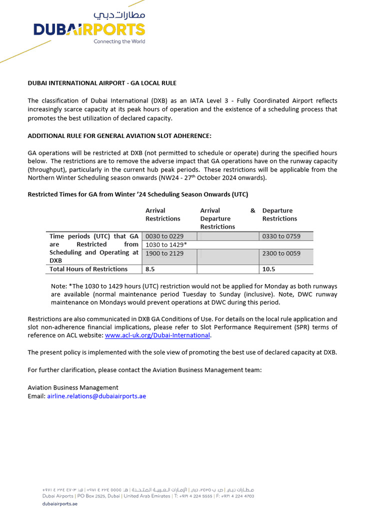 GA Slot Adherence Rules at DXB | PDF